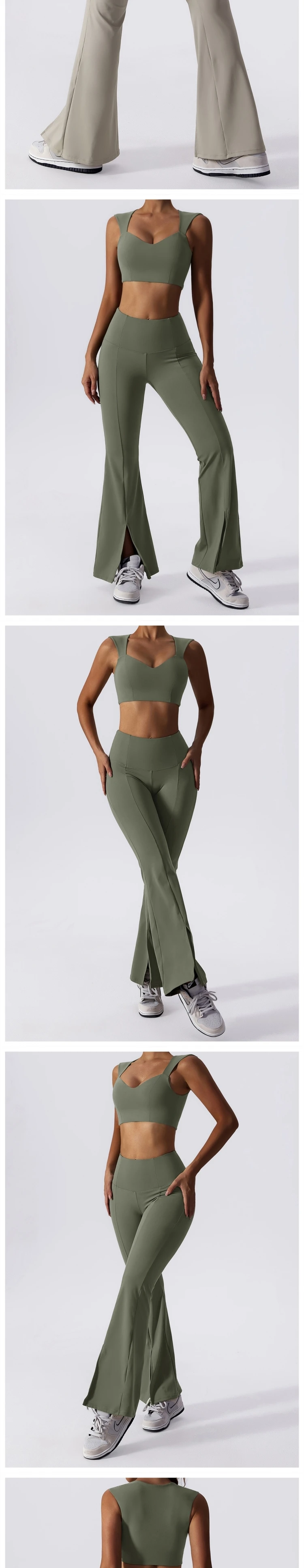 Tz8095-1 Women Push Up Tank Top Quick Dry Flare Legging 2 Pcs Set Naked ...