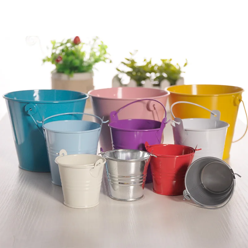 Iron Water Metal Bucket Candy Snack Party Round Flower Pot Plant Basket ...