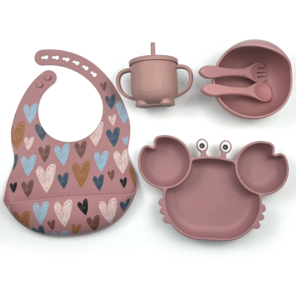 Rts Baby Tableware Feeding Set Bebe Silicone Feeder Crab Plate With ...