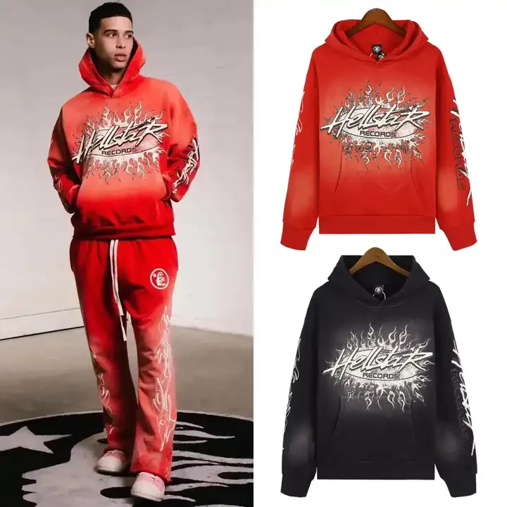 High Quality Heavy Weight Red Flare Sweatshirt Oversize Cotton Pullover ...