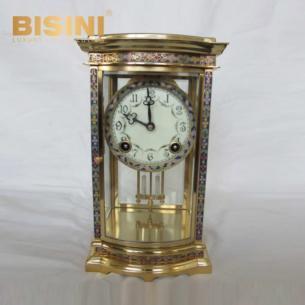 Luxury Round Cloisonne Table Clock with Pendulum - Exquisite Floral ...