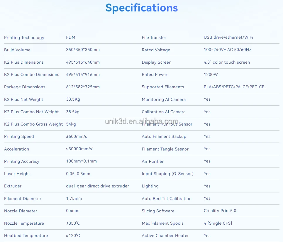 Creality K2 Plus Combo 3D Printer with Auto Leveling & Dual Extruder ...