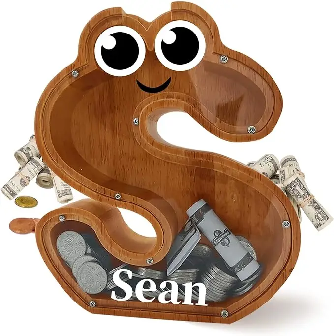 Personalized Alphabet Coin Piggy Bank Wooden Letter Piggy Bank Kids ...