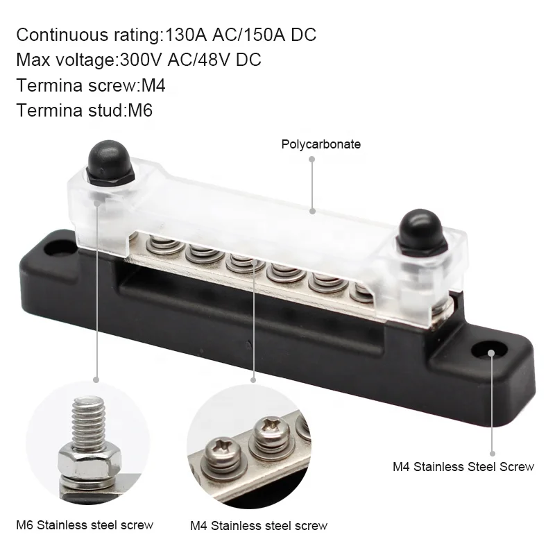150a 8 Gang Busbar With Nylon Cover 48v Dc Terminal Block - Oem