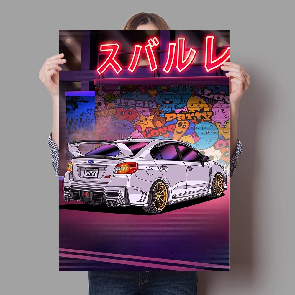 Nissan Gtr R34 Neon Night Car Poster Wrx Neon Street Canvas Painting ...