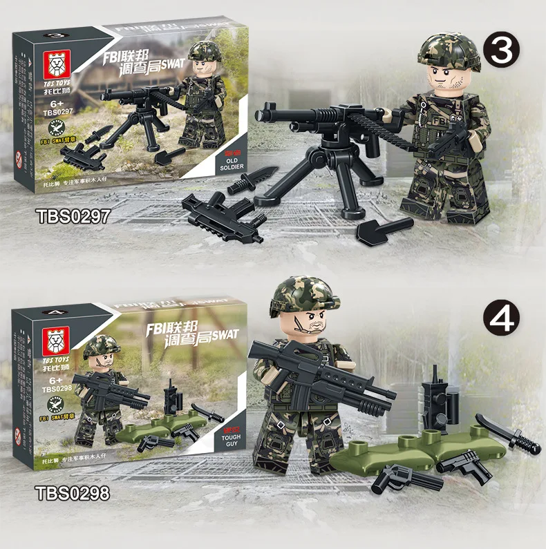 Fbi Us America Army Soldiers Military Building Blocks 6pcs/set Weapon ...