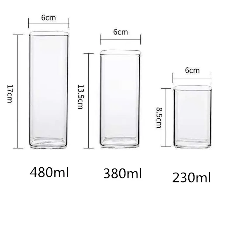 High Borosilicate Glass 280ml 400ml 480ml Square Shaped Glass Cups For Drinking - Buy Square ...