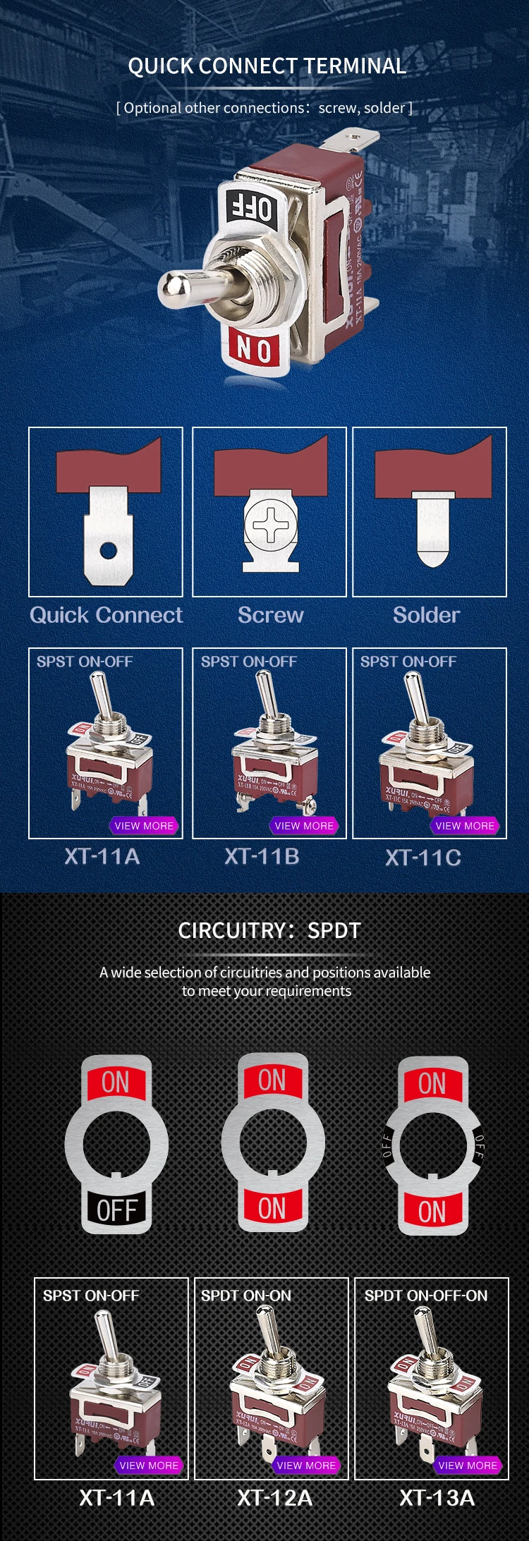 Quick Connect Terminal Toggle Switch - UL Approved SPST