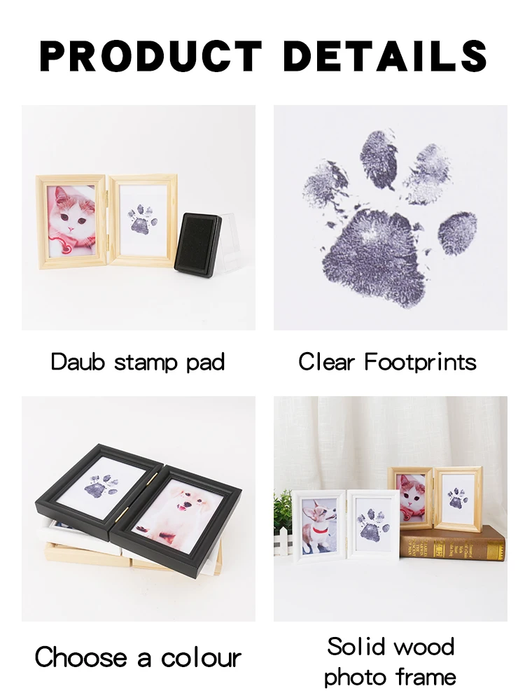 Dog Paw Print Picture Frame Kit Pet Paw Print Impression Kit Wooden Pet ...