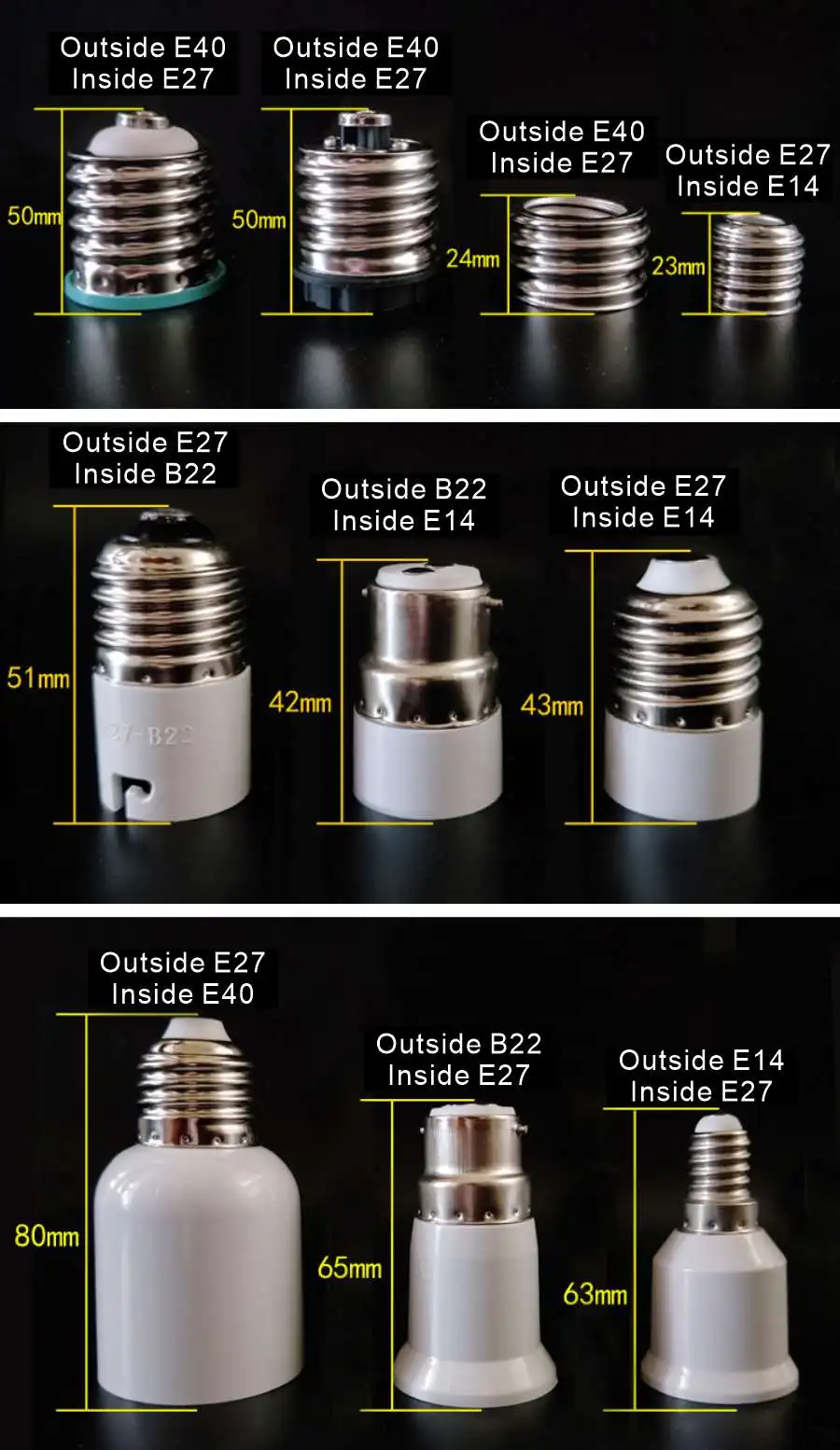 Wholesale E27 E40 E14 B22 Led Lamp Converter Lamp Socket E Base Screw Brass Copper Lighting ...