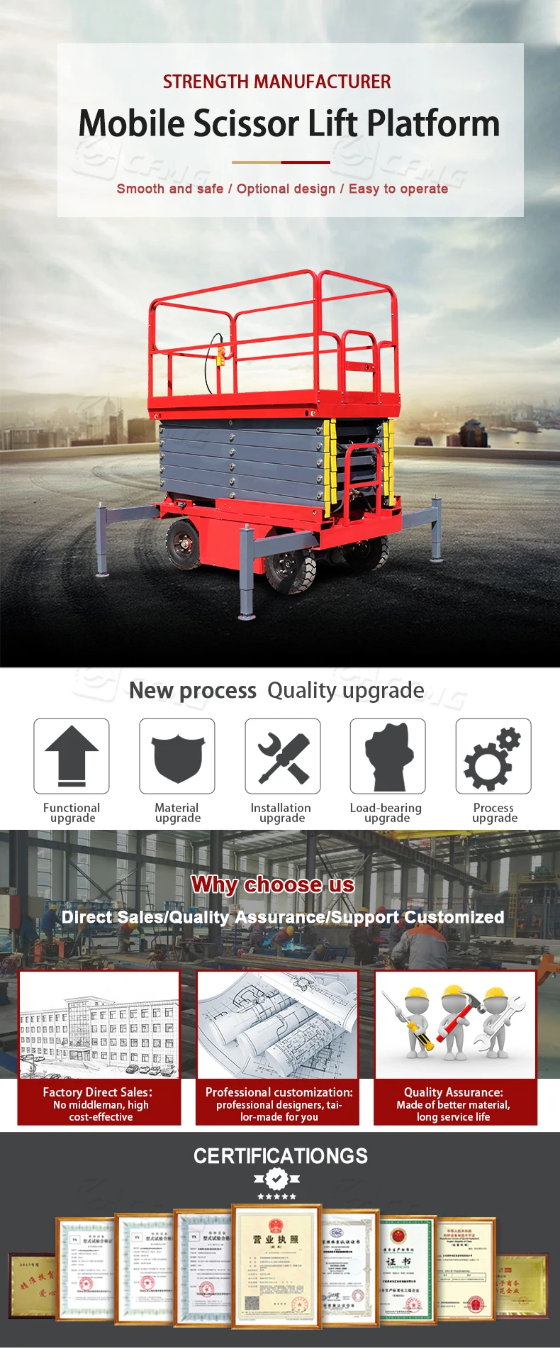 Mini Scissor Lift Hydraulic Elevated Work Platform Towable Aerial Lift ...