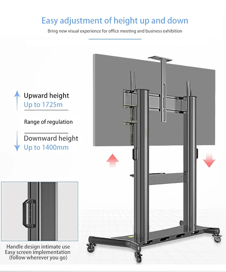 Mobile TV Stand - Height Adjustable Rolling Cart for 100 Inch TV