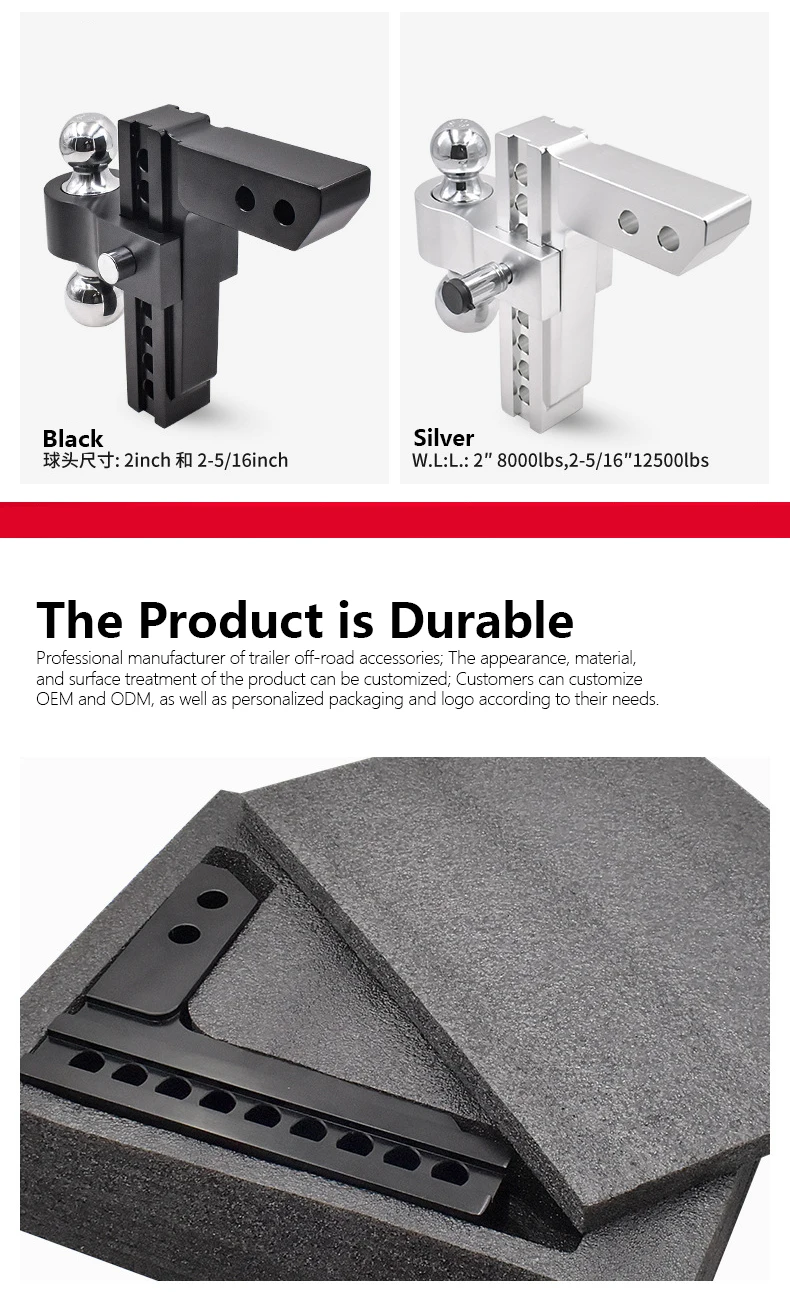 2 Inch Chrome Steel Dual Balls Aluminum Drop 6 Adjustable Trailer Hitch ...