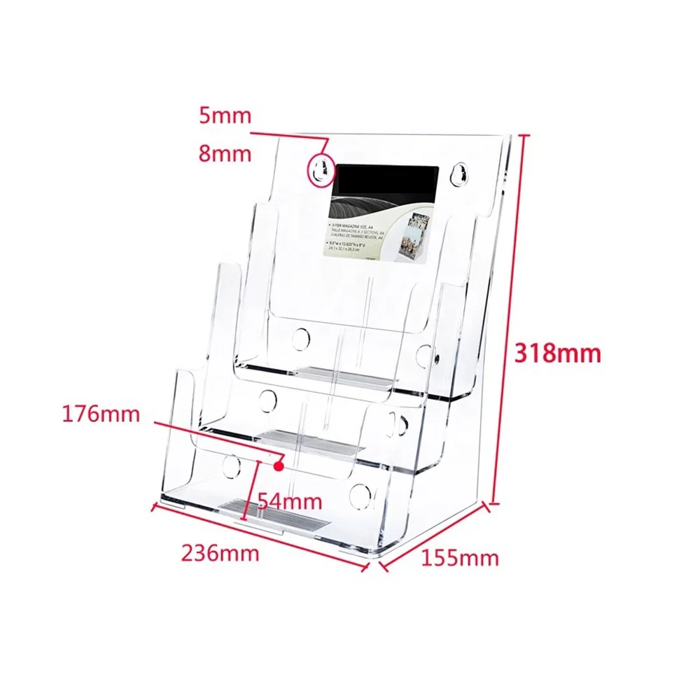Customized Clear Plastic Display Stand Countertop 3 Pocket Acrylic ...
