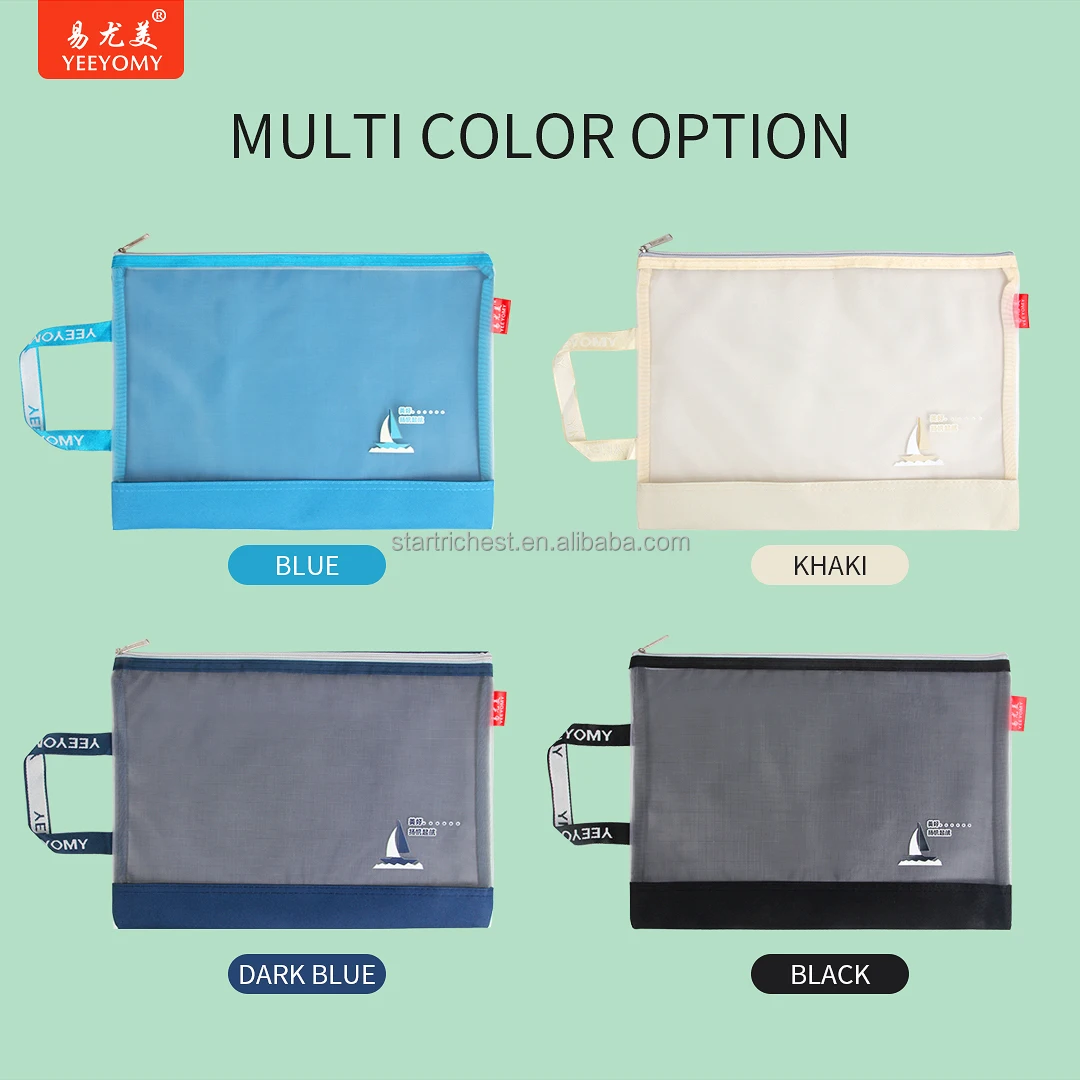 Custom Nylon Mesh Zipper Pouch File Folders Clearly Visible A4 Document ...