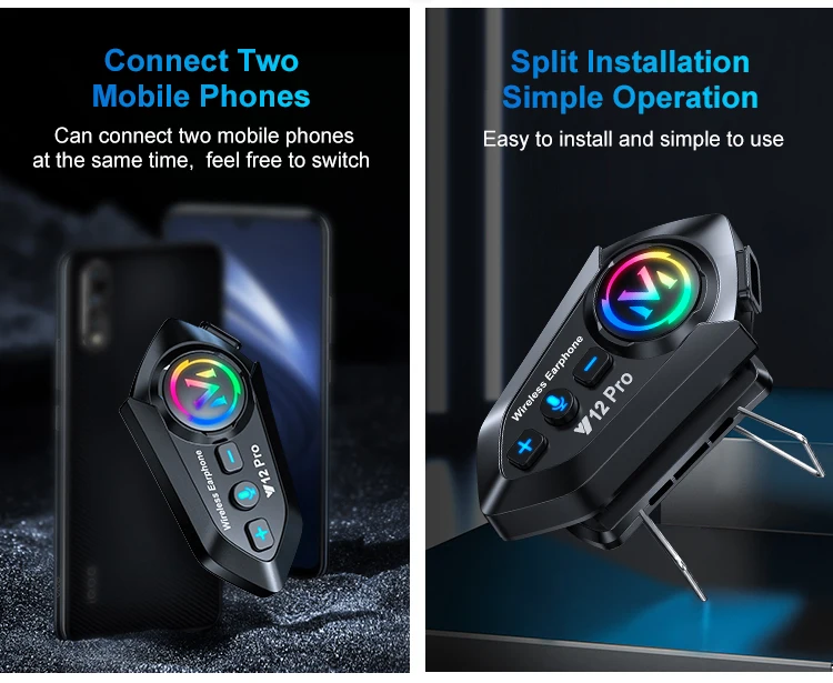 Y12-pro FM Radio Intercom - 500m Music Sharing for Motorcycles
