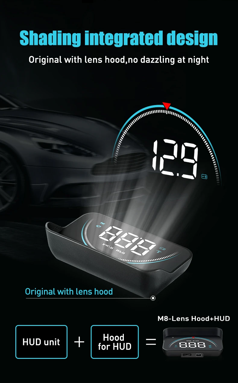 M8 Head Up Display Car Obd2 Overspeed Warning System Hud Windshield ...