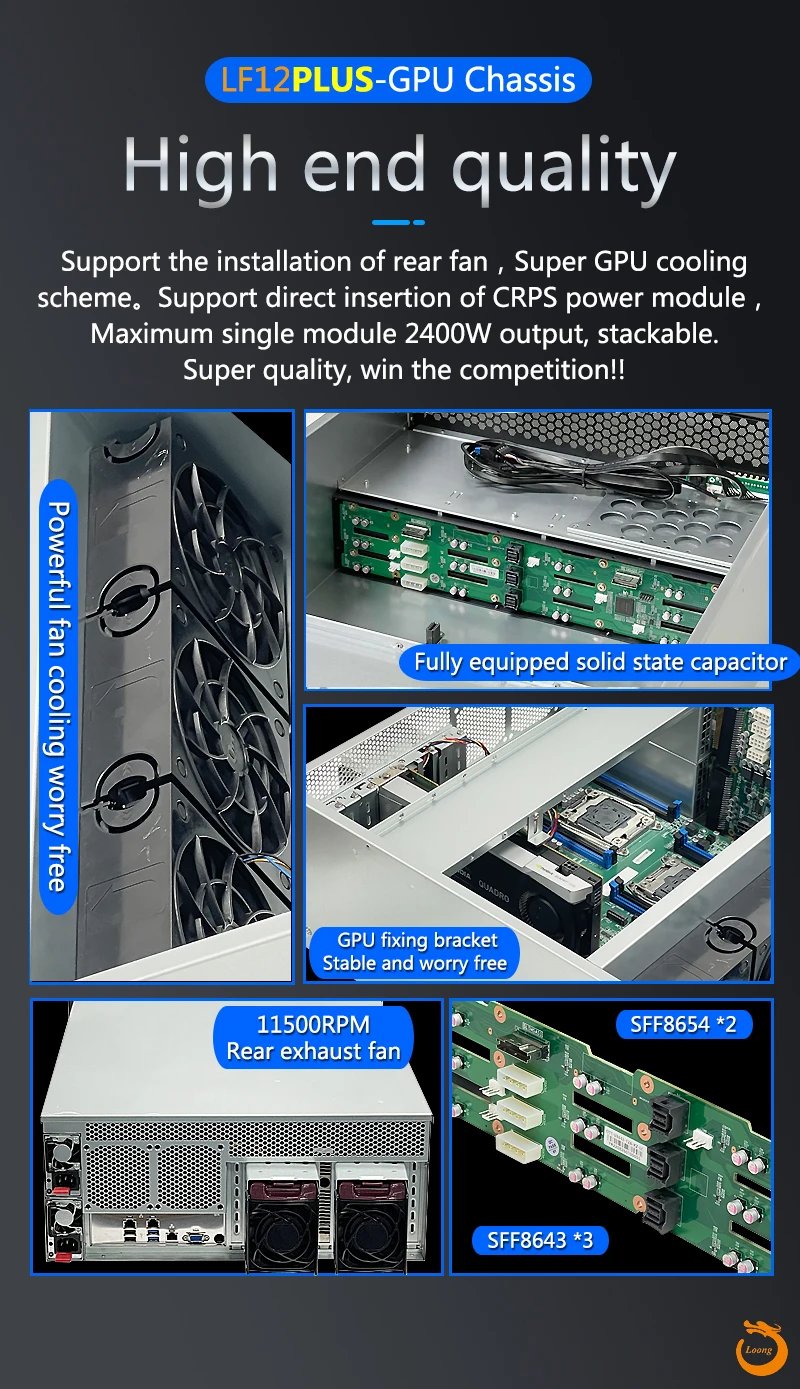 Zhenloong 4 GPU Server Rack Case 4U - 12 Bay Hard Drive Chassis