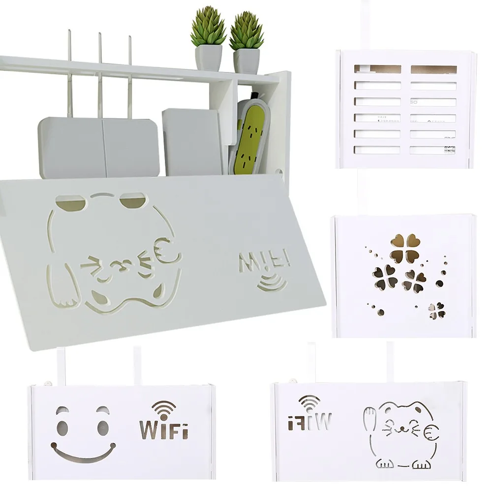 Wifi Router Storage Boxes Cable Power Plug Wire Wall Mounted Floating ...