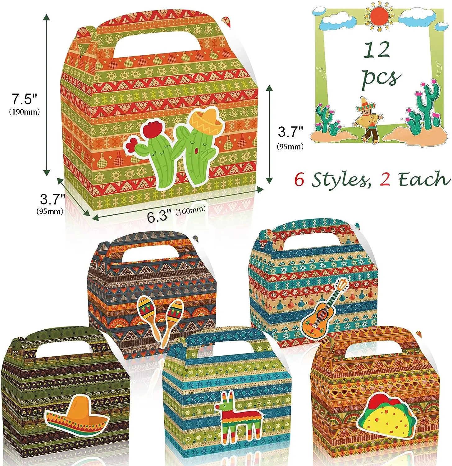 12Pcs Mexican Fiesta Treat Boxes Mexican Themed Goodie Boxes Mexican ...
