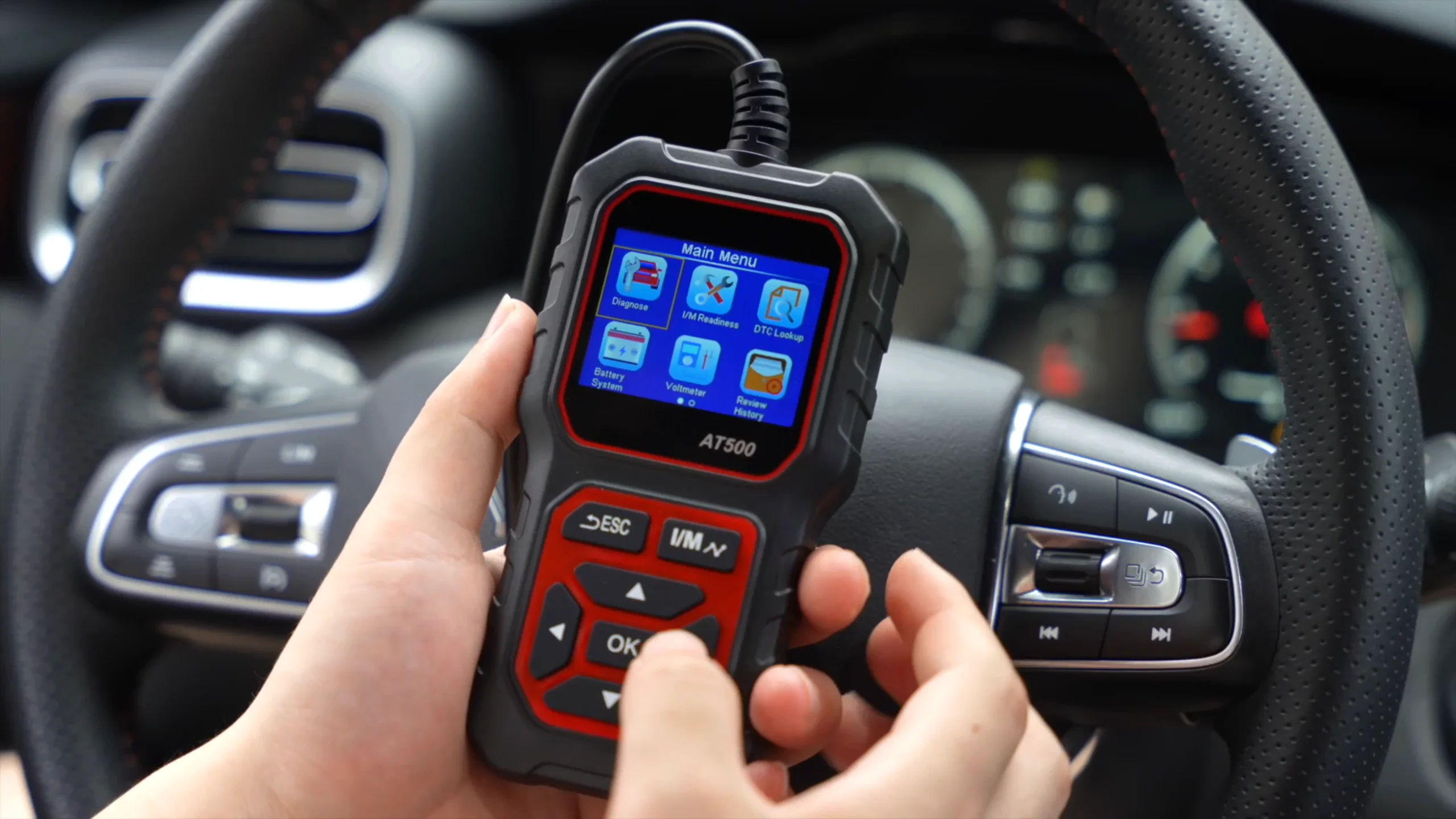 Obd2 At500 12v Red Scanner Code Reader With Screen Display Analyzer ...