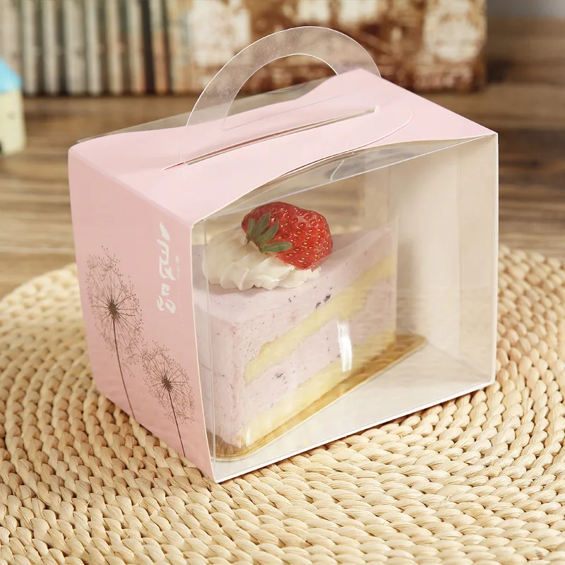 Cake Slice Cheese Cake Box Plastic Dessert Box with Handle Recyclable ...