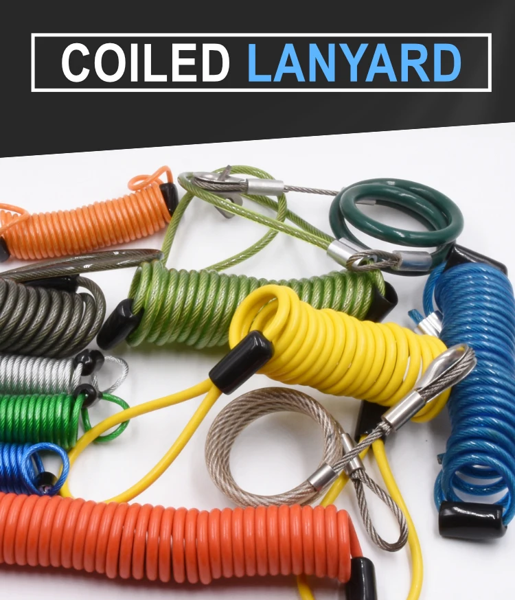 Transparent Black Safety Rope Helmet Lock Tether And Coiled Cable For ...