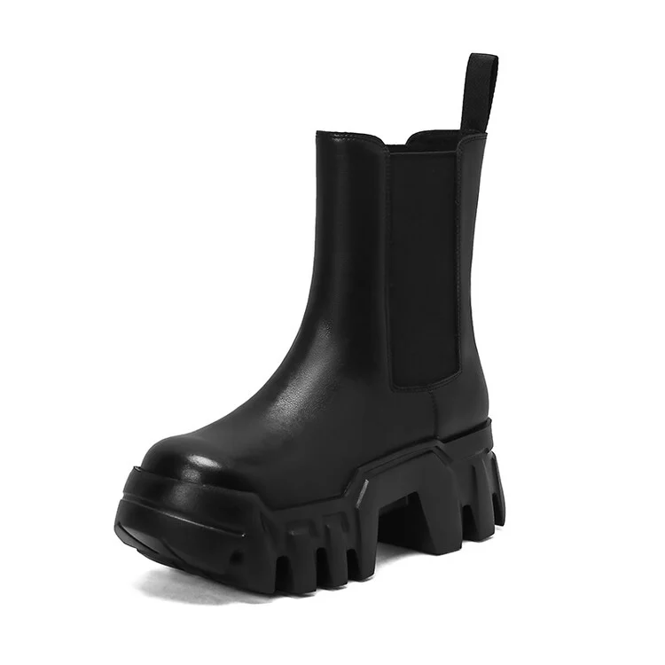 Chelsea Ankle Boots Womens Inner Height Thick Bottom 2023 Autumn And Winter New Leather Muffin