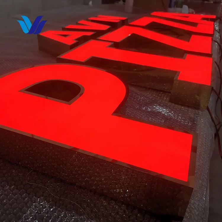 Hongsen Custom Gold Channel Letter For Pizze Store Sign Backlit Sign ...