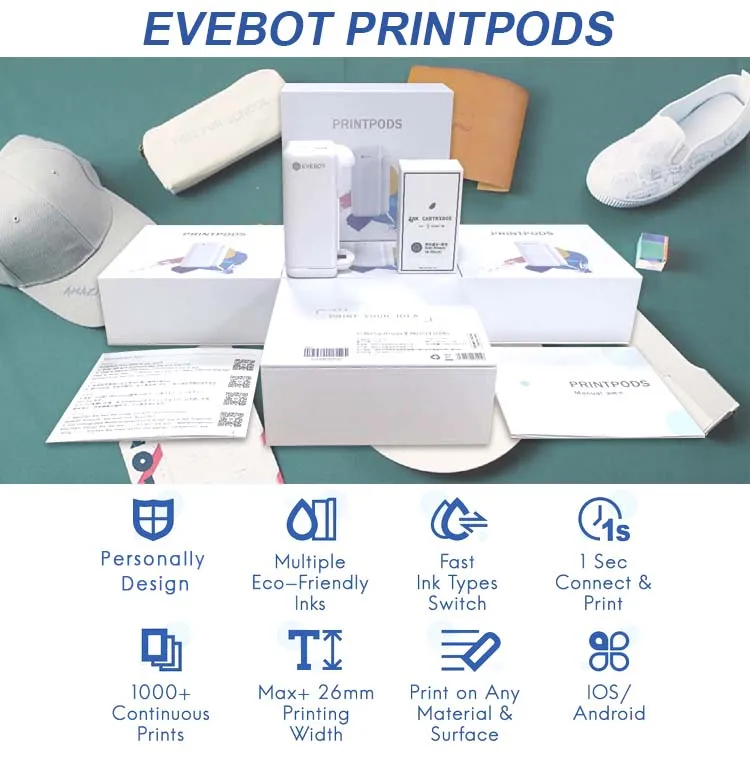 Evebot Printpods Wifi Handheld Ink Jet Printer Multifunction Mini ...