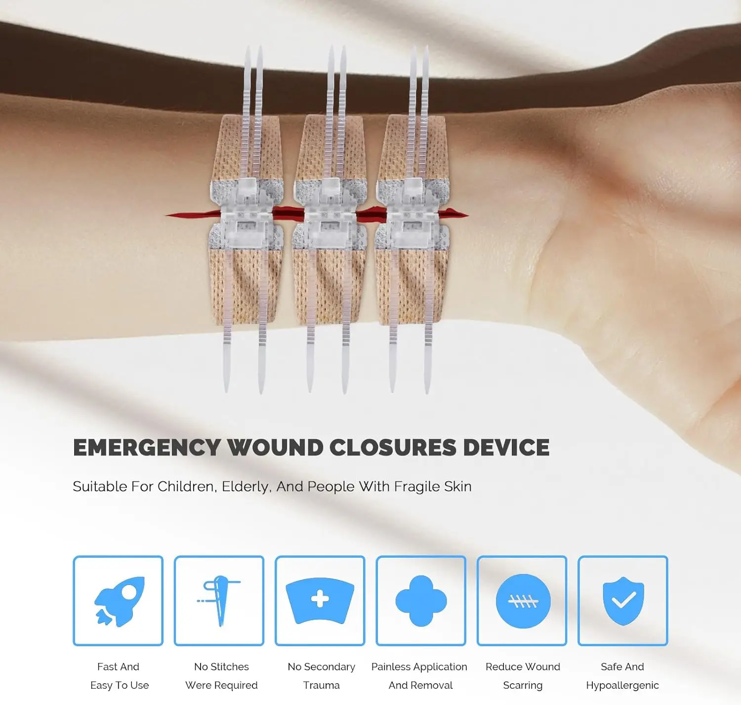 Zip Sutures Wound Closure Device(Non-Woven Fabric) Wound Care Butterfly ...
