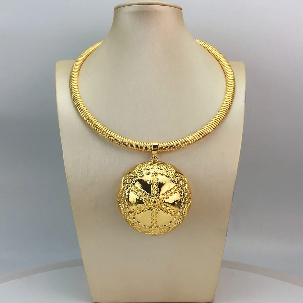 High Quality Brazilian Gold Jewelry 4PCS Set Big Ring, Necklace Pendant ...