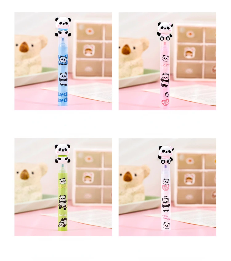 Cartoon Panda Three-color Splicing Highlighter Students Cute Stationery ...