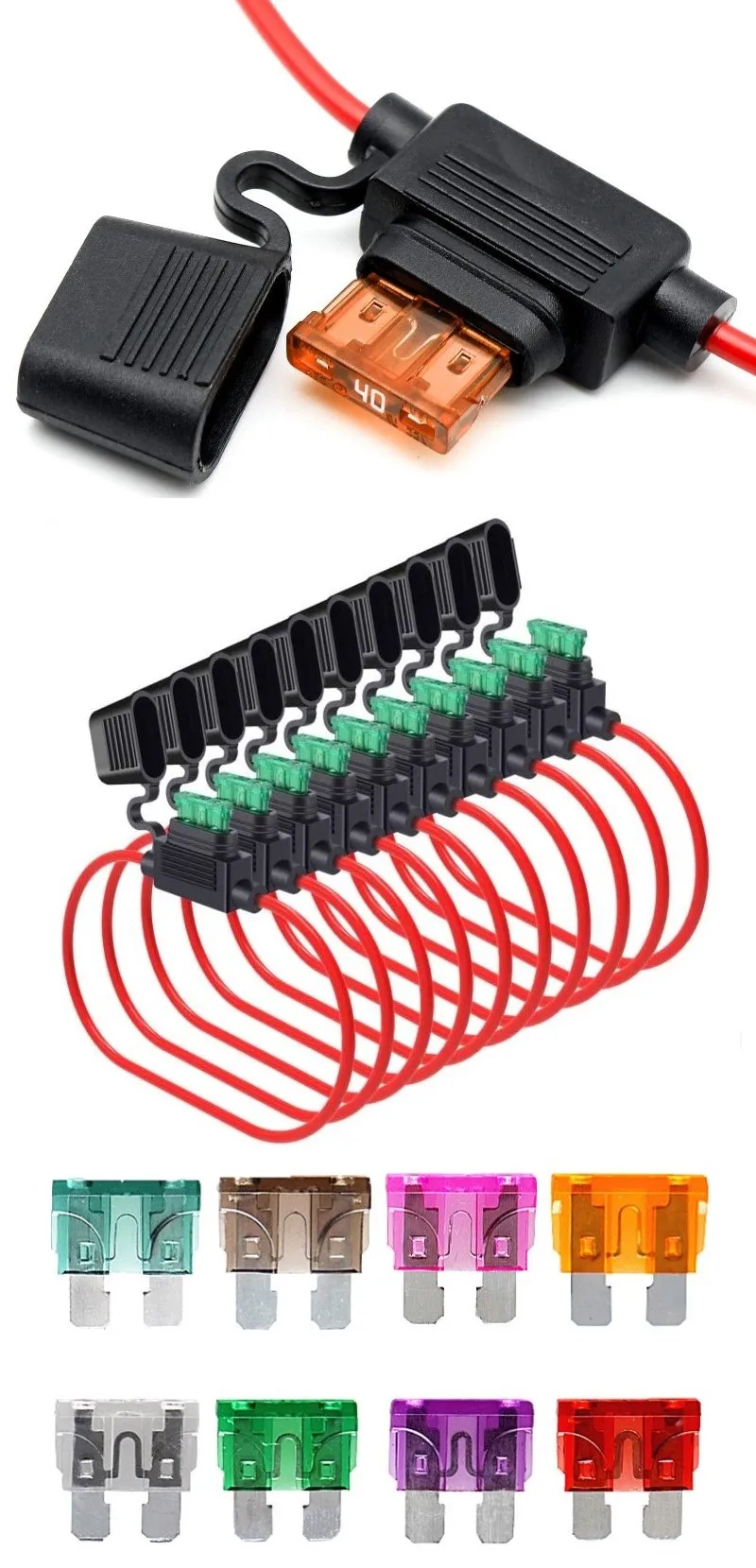 Car Fuse Holder Standard/Medium/ATC Blade Fuse In-line Waterproof ...