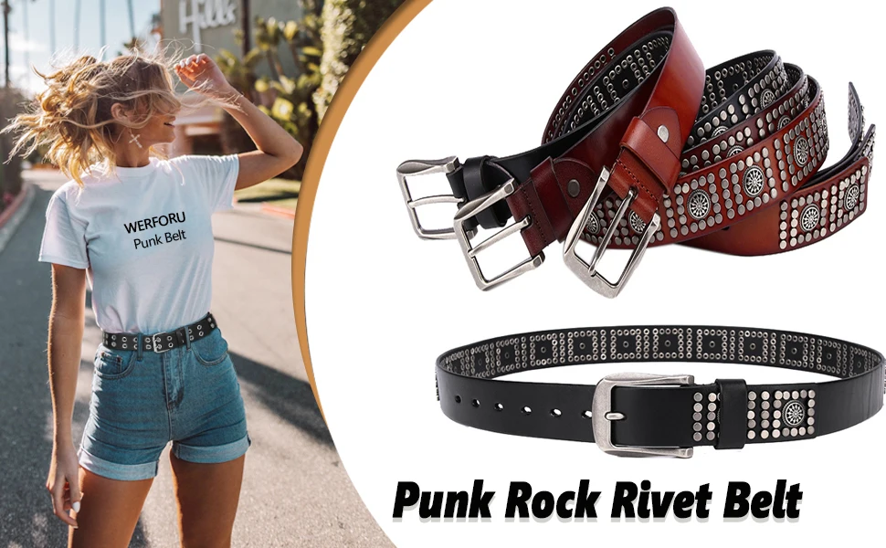 Custom Studded Belt - Punk Rock Rivet Belt for Men & Women