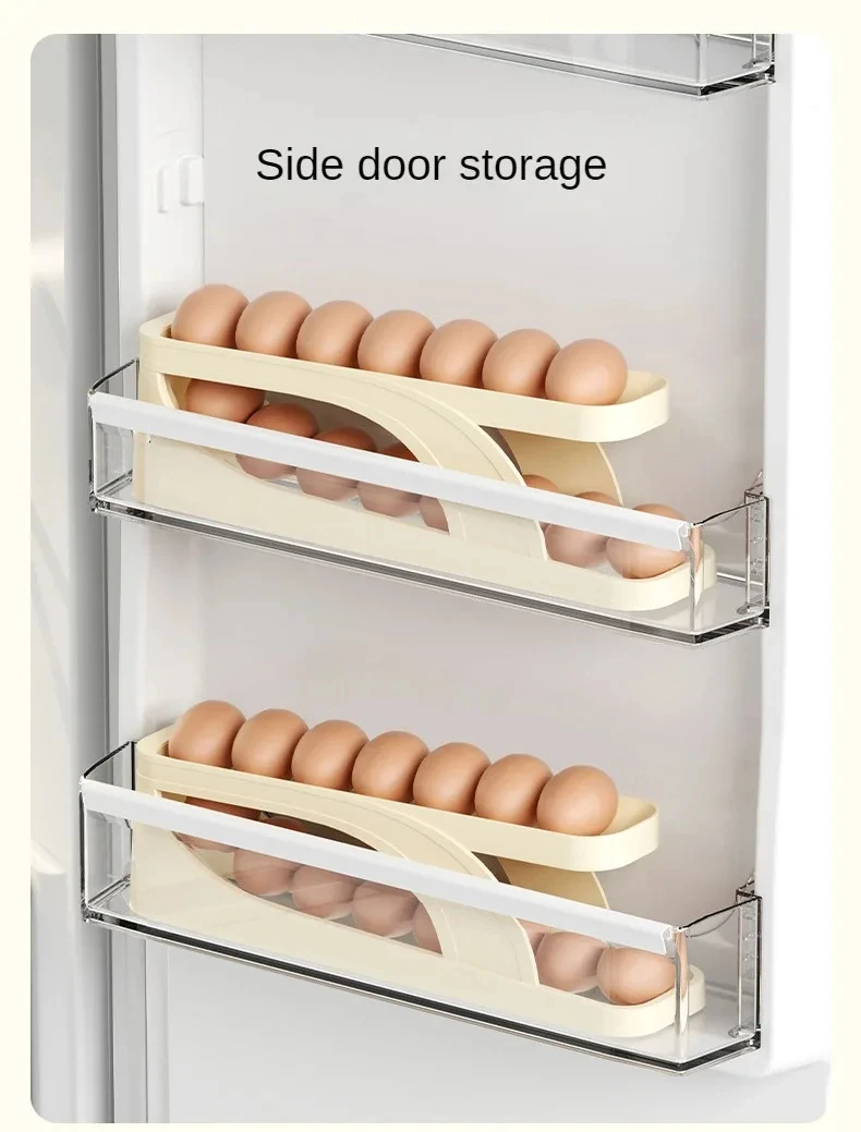 Automatic Scrolling Plastic Egg Rack Holder Kitchen Refrigerator Storage Box Double Layer Modern ...