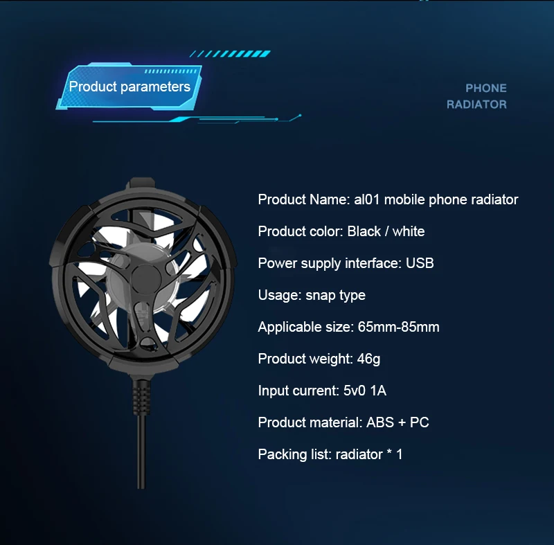 AL01 Mini Mobile Phone Cooling Fan Radiator Gaming Cooler Cell Phone ...