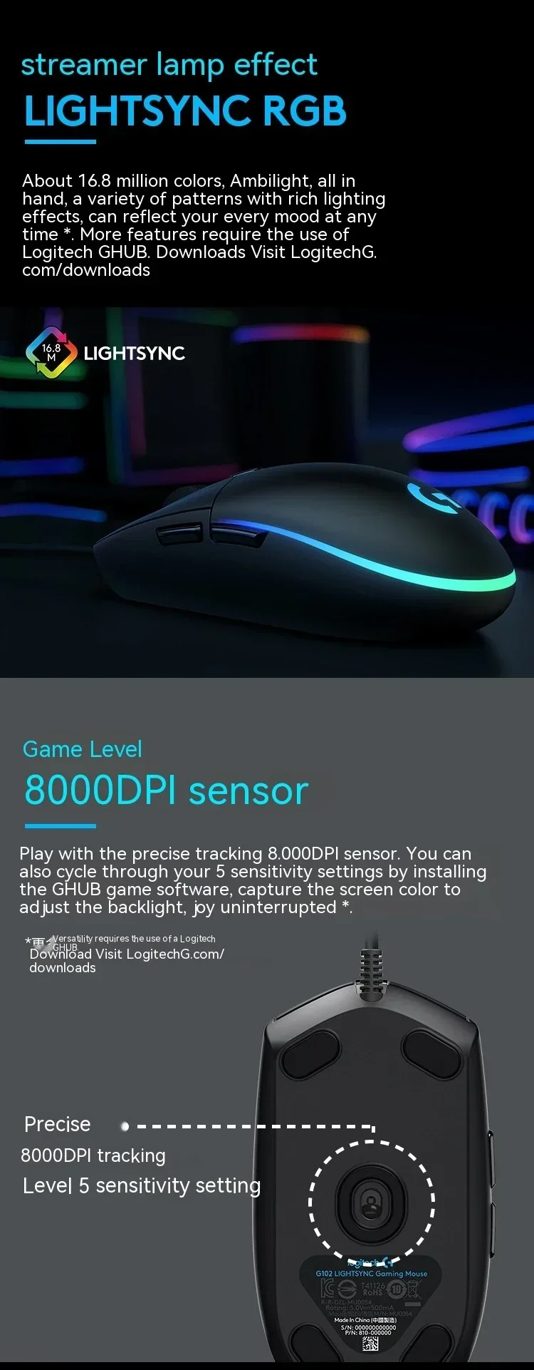 Logitech G102 G Pro Gaming Fps Glowing Mouse With Advanced Gaming ...