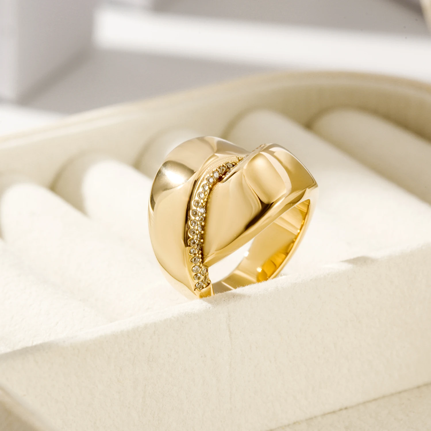 2024 New Ins 14k Gold Plated Tarnish Free Stainless Steel Cross Design Polished Ring Fashion ...