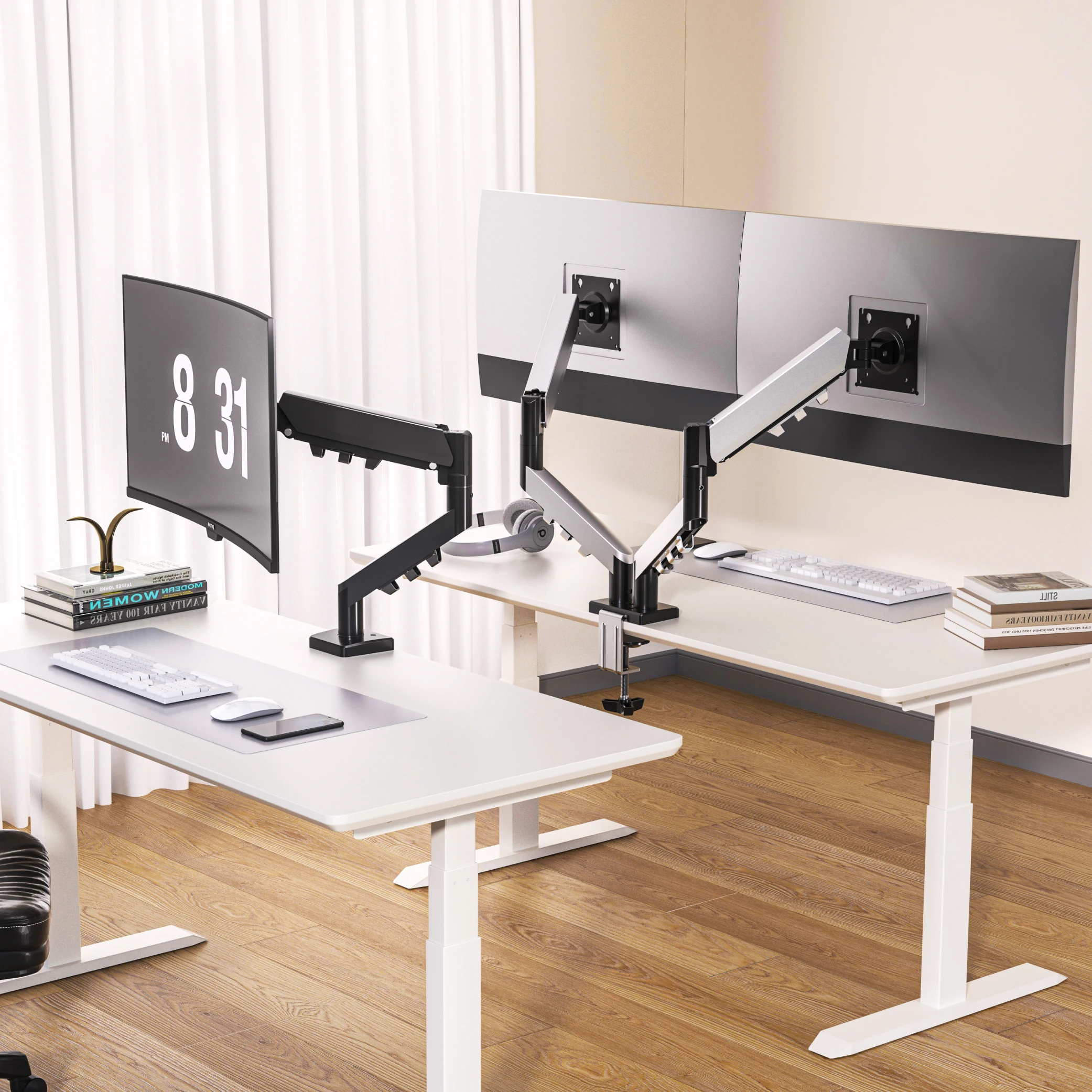 Charmount Dual Screen Stand LCD LED Desktop Dual Monitor Arm Desk Mount ...