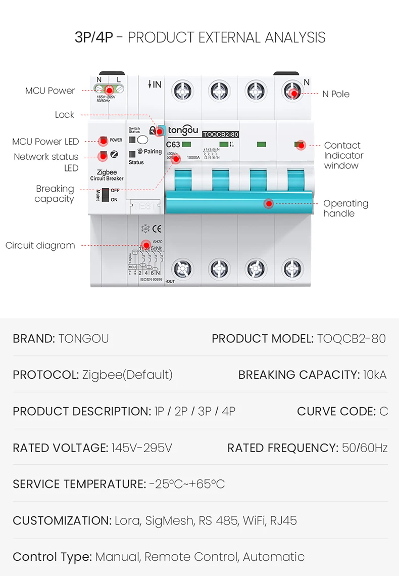 Tuya 2P Zigbee Smart MCB Circuit Breaker for Home Automation - Wireless ...