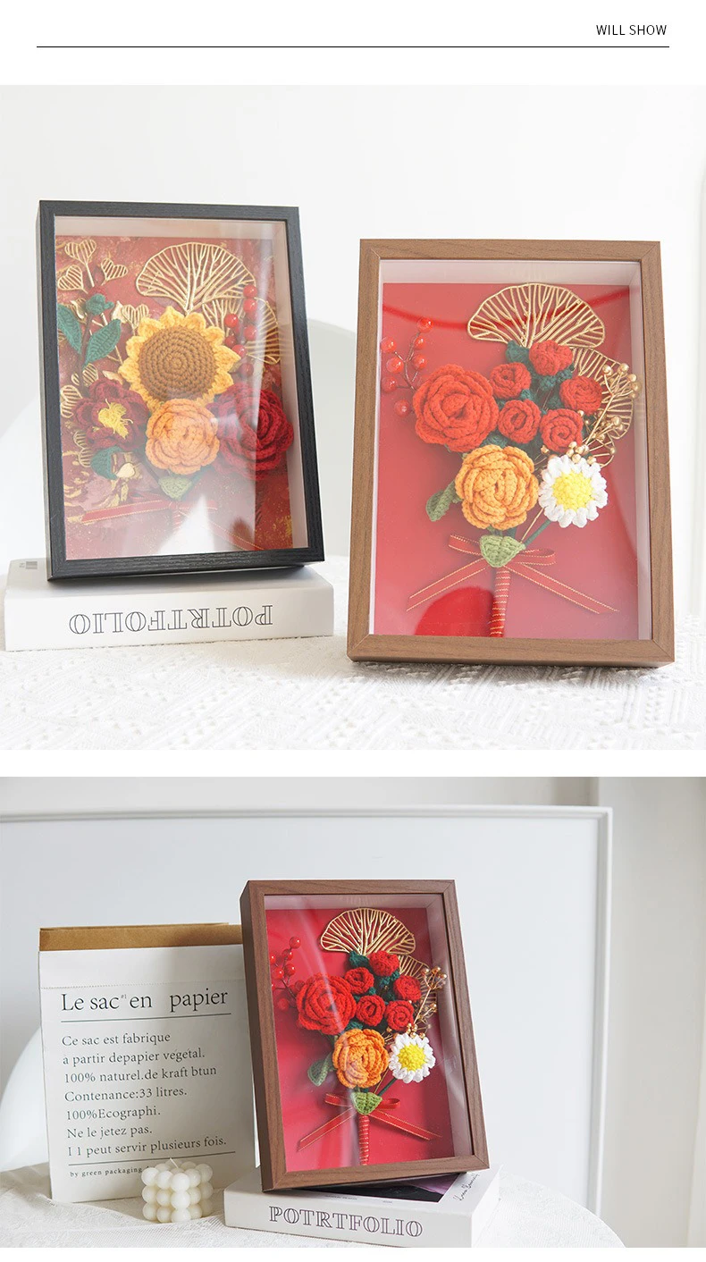 Handmade Knitted Flower Photo Frame Rose Sunflower Desktop Decoration ...