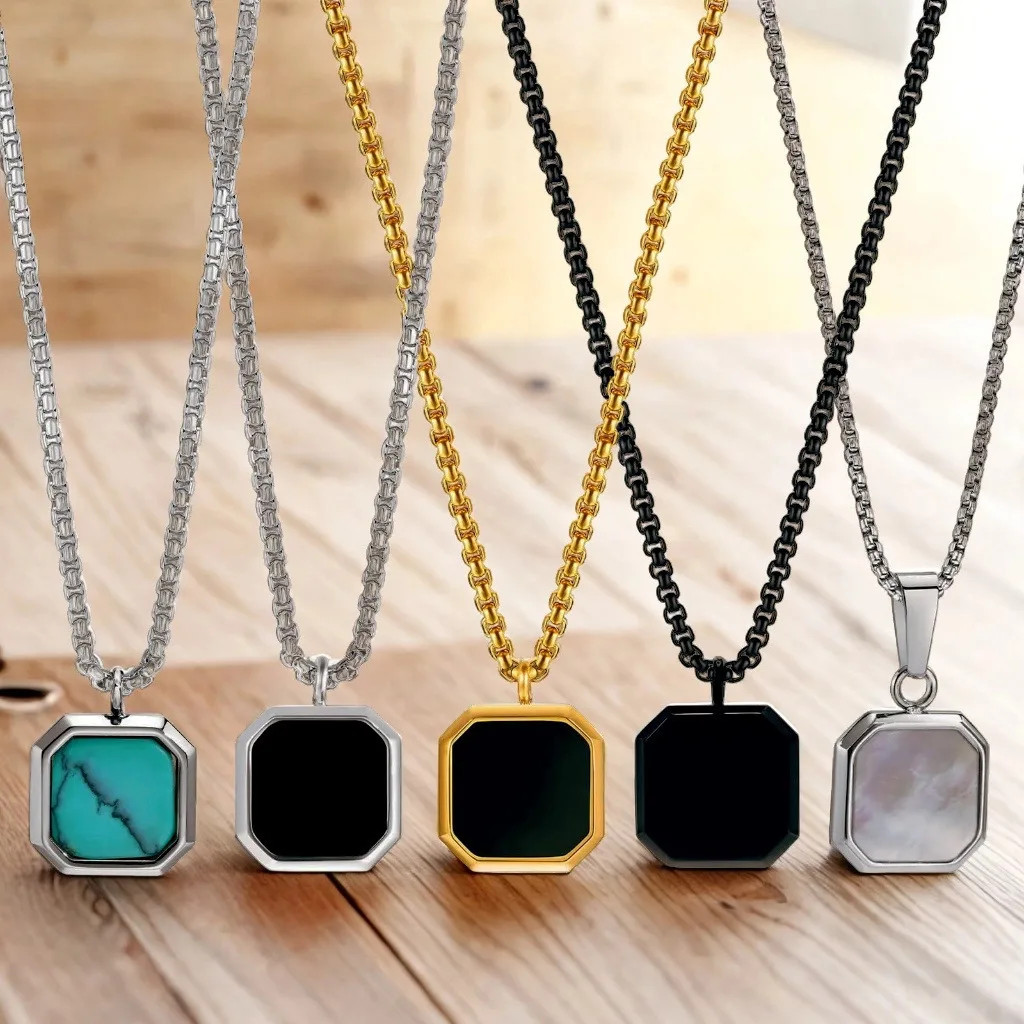 18 K gold Stainless steel turquoise white shell glue drop square ...