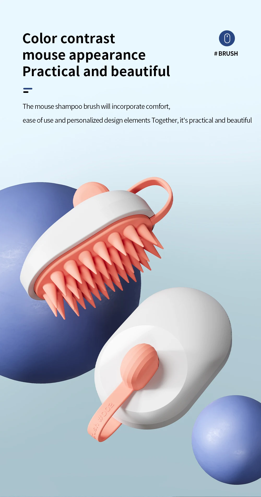 Custom Logo Hair Scalp Massage Hair Mouse Shampoo Brush