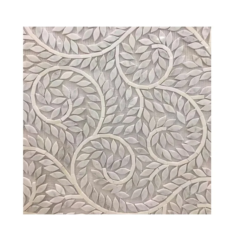 Leaf pattern white Marble waterjet Mosaic Tile Stone veneer kitchen ...
