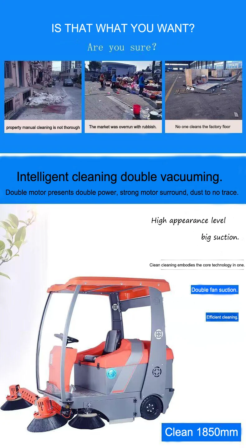 Pb155f Industrial Electric Cab Floor Sweeper Driving Type Road Sweeper ...