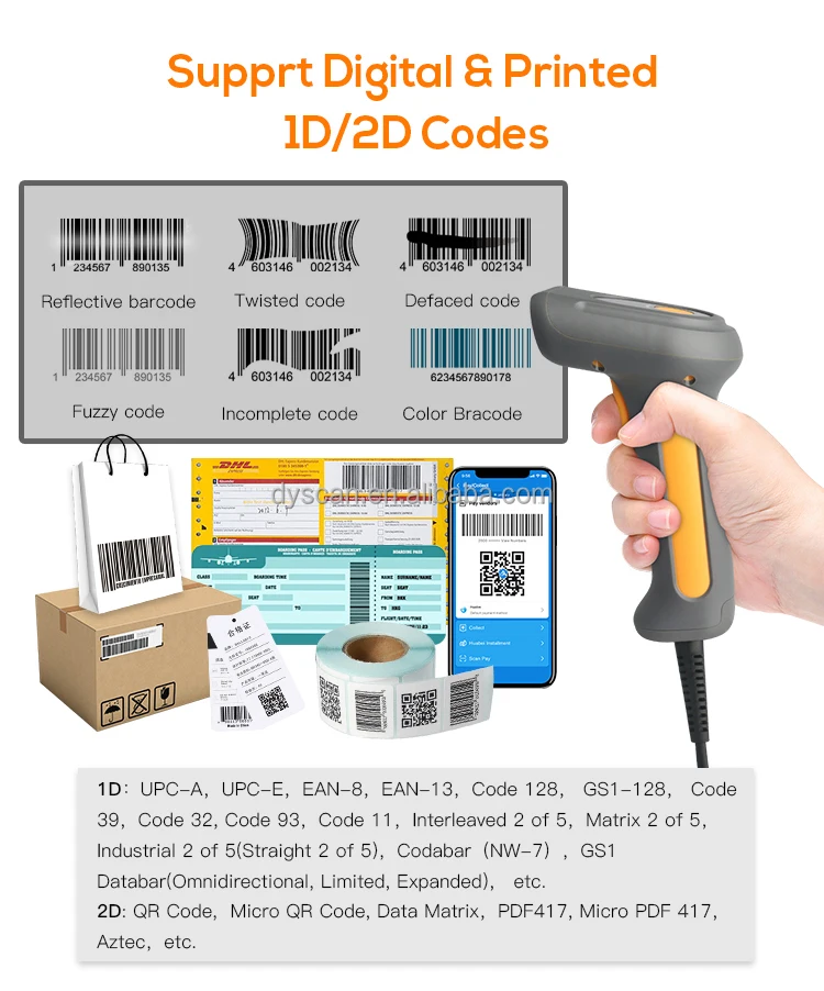 Dyscan Usb 1d 2d Barcode Scanner Ds6590 Handheld Wired Coms Reader Supports Screen Scan Upc For