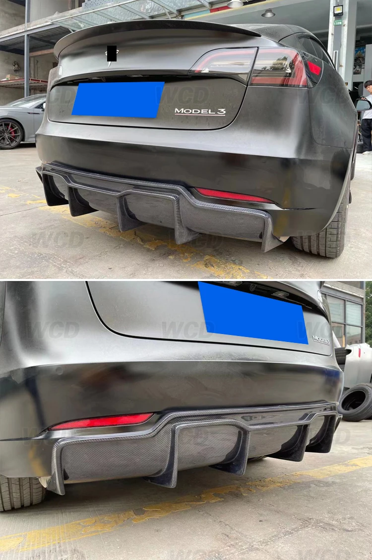 V Style Carbon Fiber Rear Diffuser for Tesla Model 3 Sedan 4 Door ...