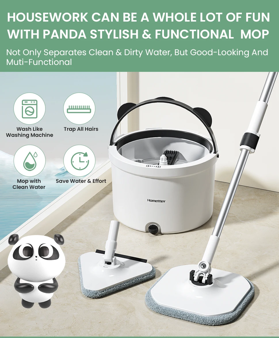 Homettler Cleaning Spin Mop Bucket Set - Efficient Self-Wringing System ...