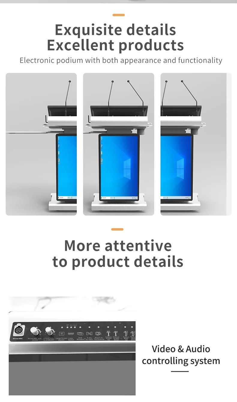 Smart Podium with Wireless Microphone - Multimedia Lectern